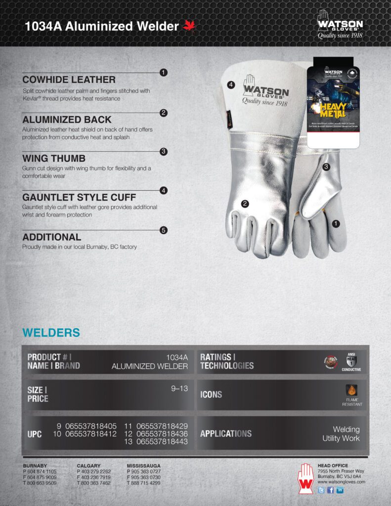 1034A Aluminized Welder Spec Sheet - Watson Gloves