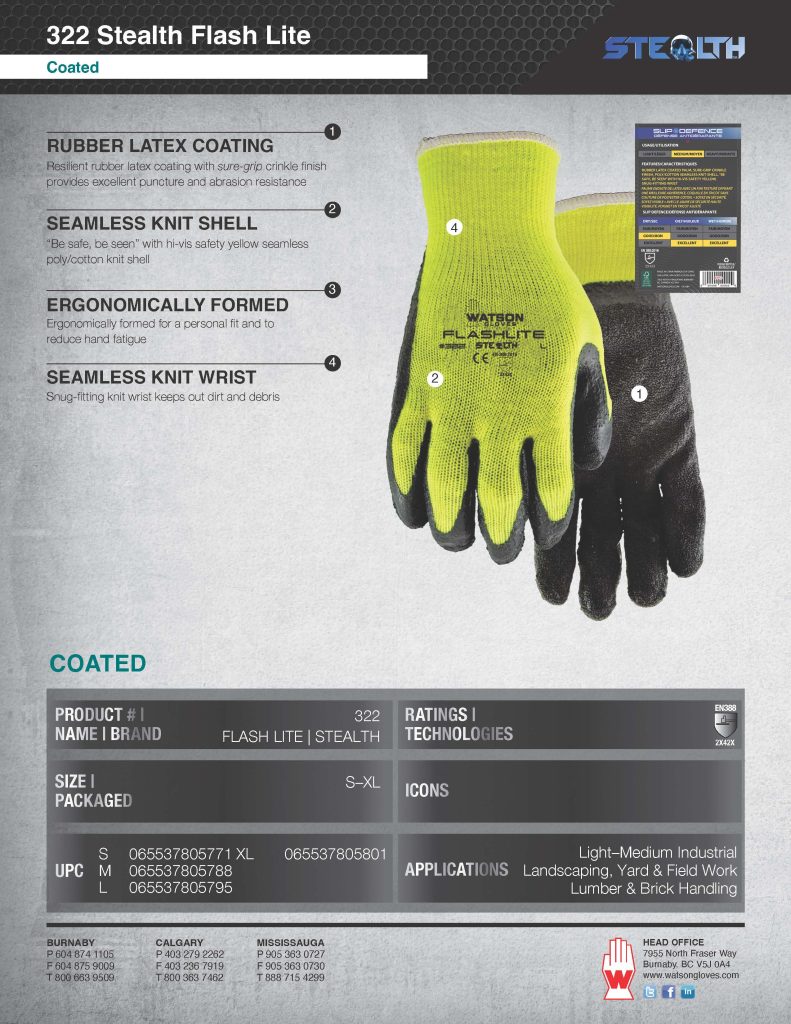 Watson Gloves 322 Stealth Flash lite Seamless Knit Hi-Vis Coated Gloves ...