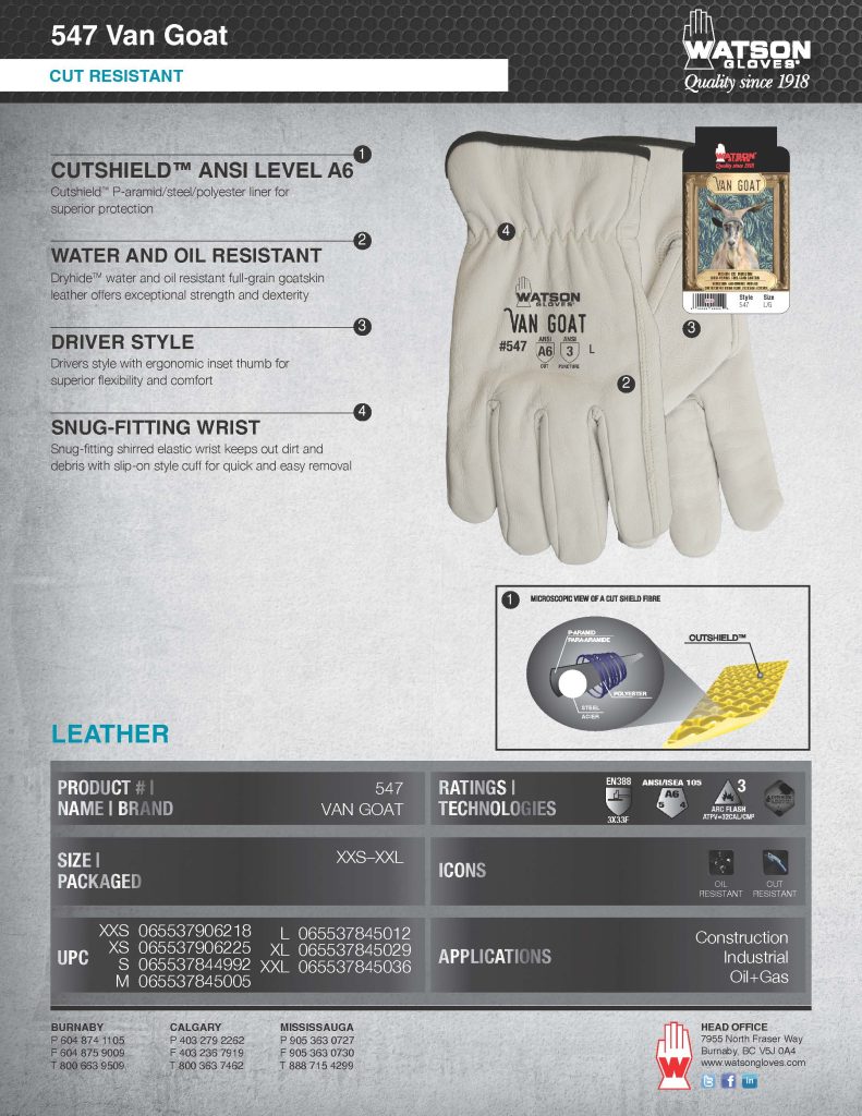 547 Van Goat Cut Resistant Goatskin Leather Work Glove Spec Sheet IMG ...