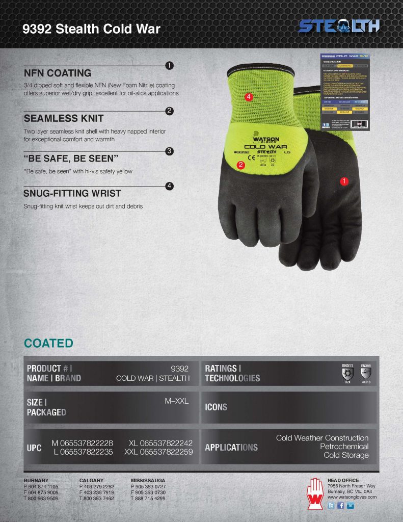 9392 Stealth Cold War Spec Sheet - Watson Gloves