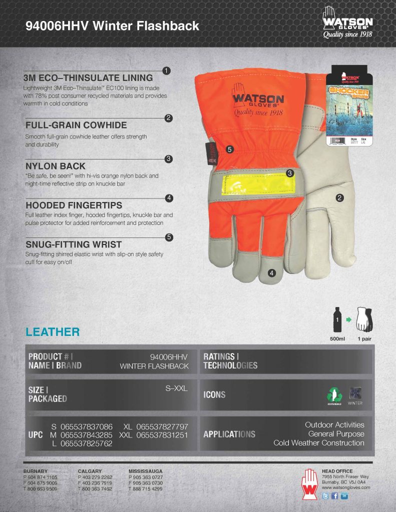 94006HHV Hi-Viz Winter Flashback Sustainable Recycled Thinsulate Glove ...