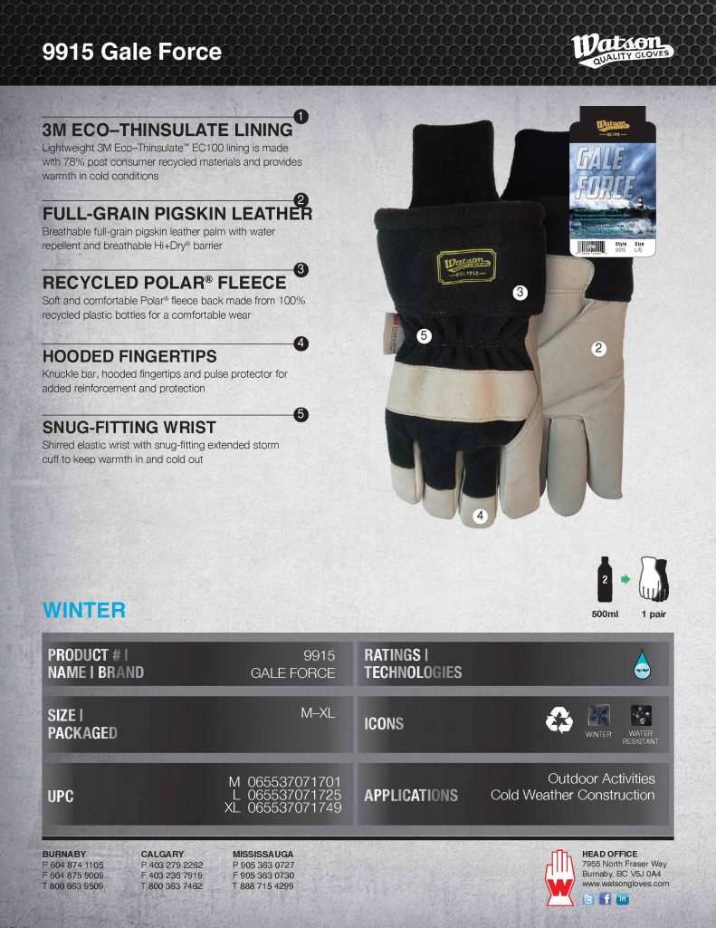 9915 Gale Force Sustainable WasteNot Fleece Winter Combo Glove Spec ...