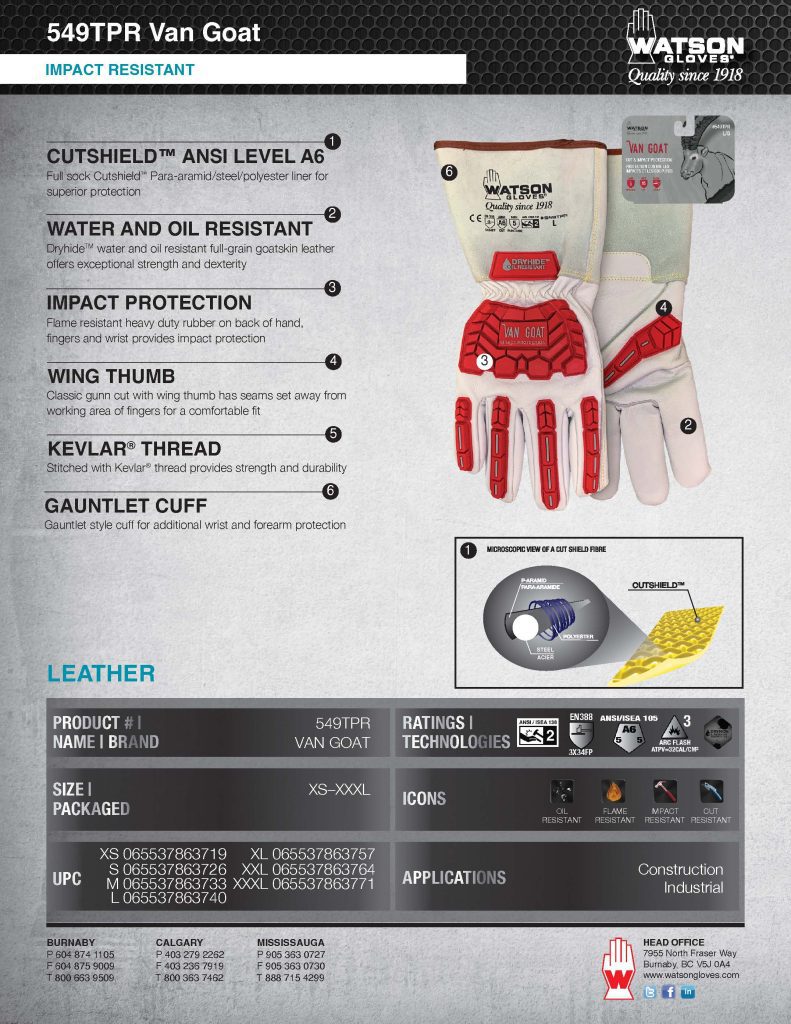 549TPR Van Goat Goatskin Leather Work Glove with A6 Cut resistance And ...