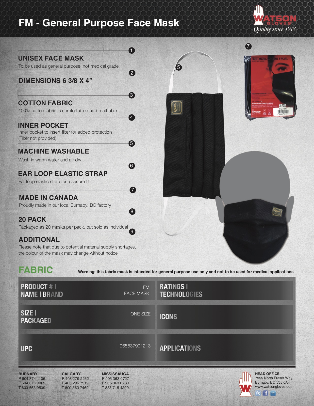 FM Face Mask Spec Sheet - Watson Gloves