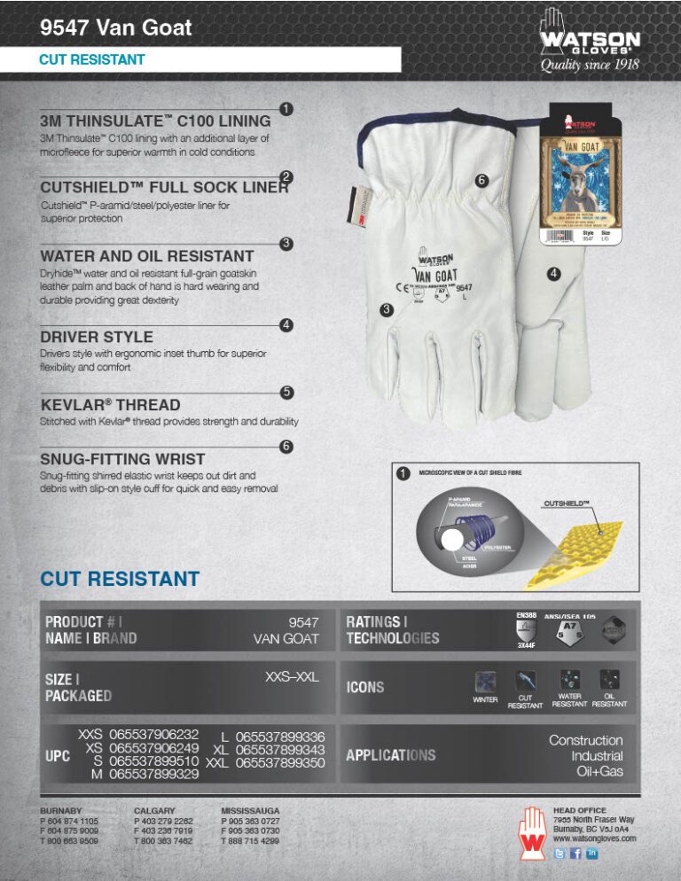 9547 Van Goat Cut Resistant Leather Winter Work Glove Spec Sheet IMG - Watson Gloves