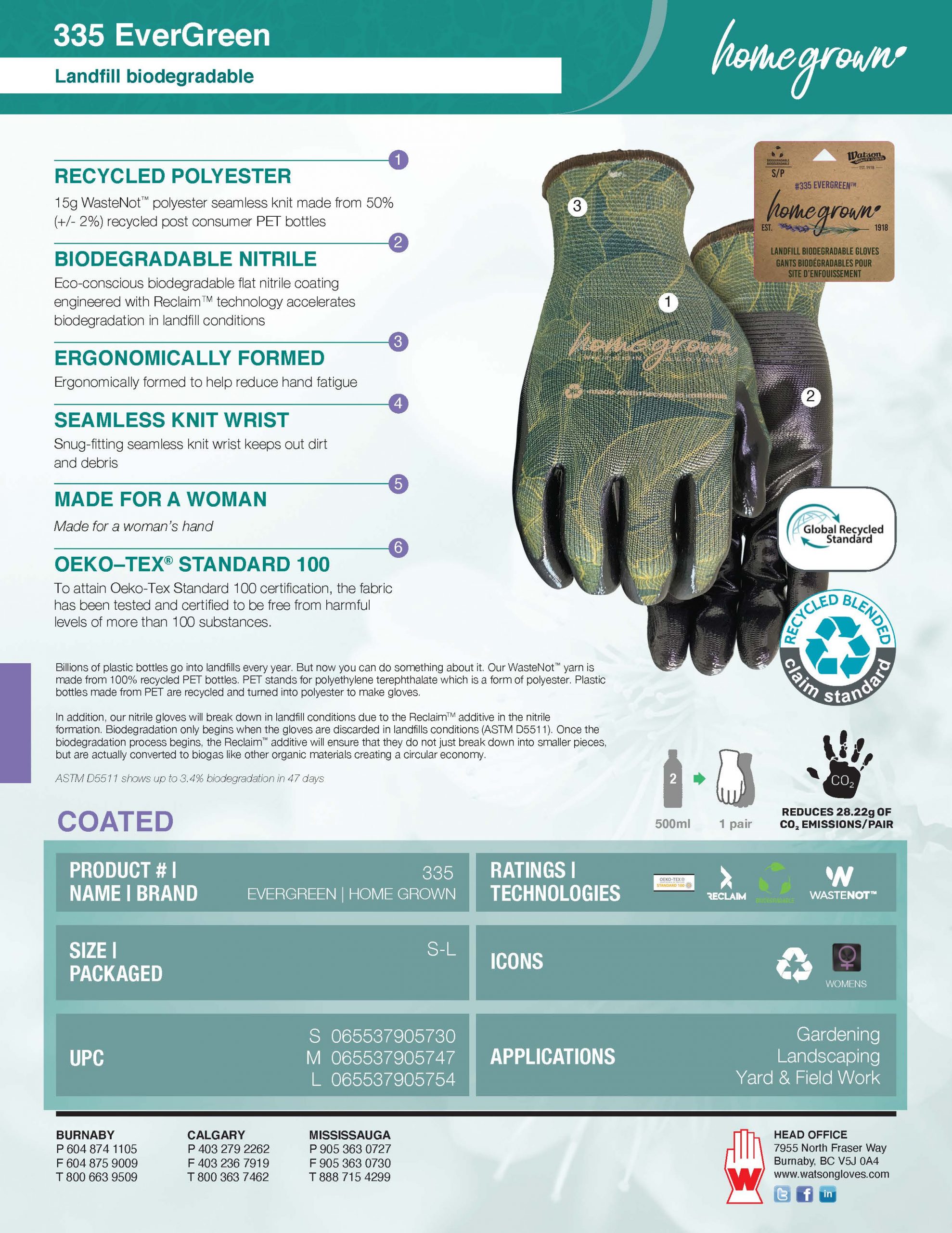 335 EverGreen Homegrown Gardening Gloves Spec Sheet IMG - Watson Gloves