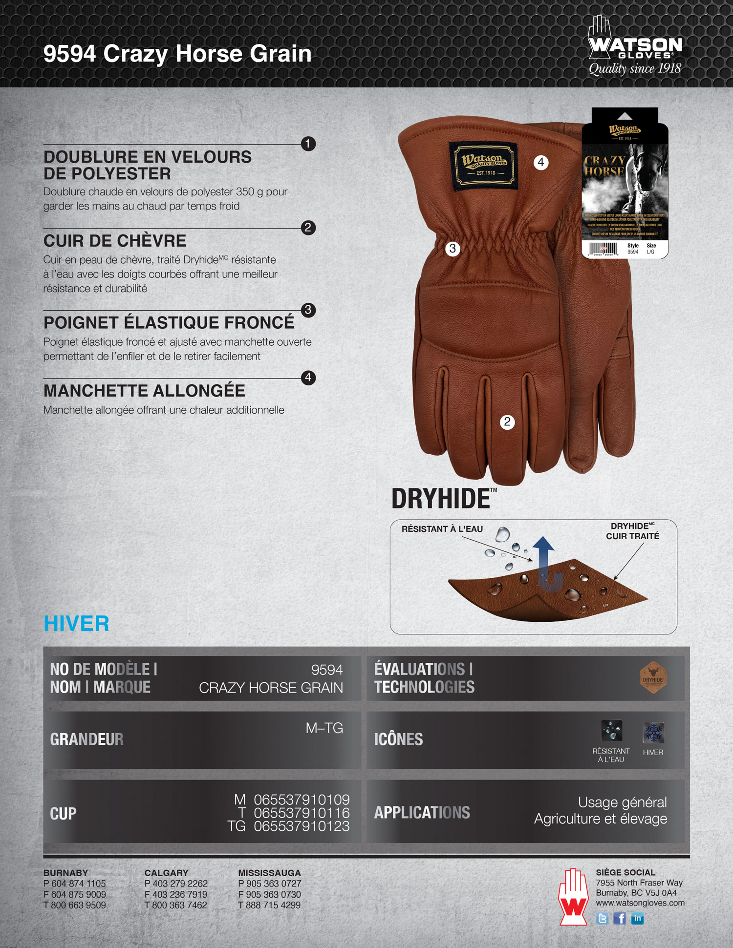 9594 Crazy Horse Water Resistant Full-Grain Goatskin Leather Winter ...